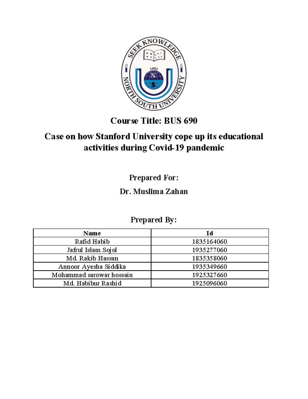 Group Case(BUS690) -1-10 - Business communication - NSU - Studocu