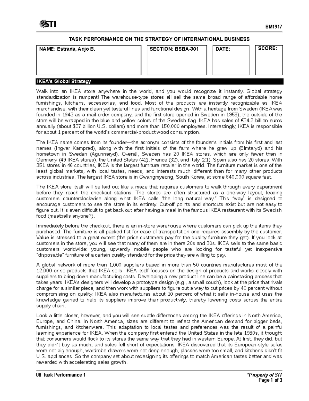 IBTtp - Nothing particular - TASK PERFORMANCE ON THE STRATEGY OF ...