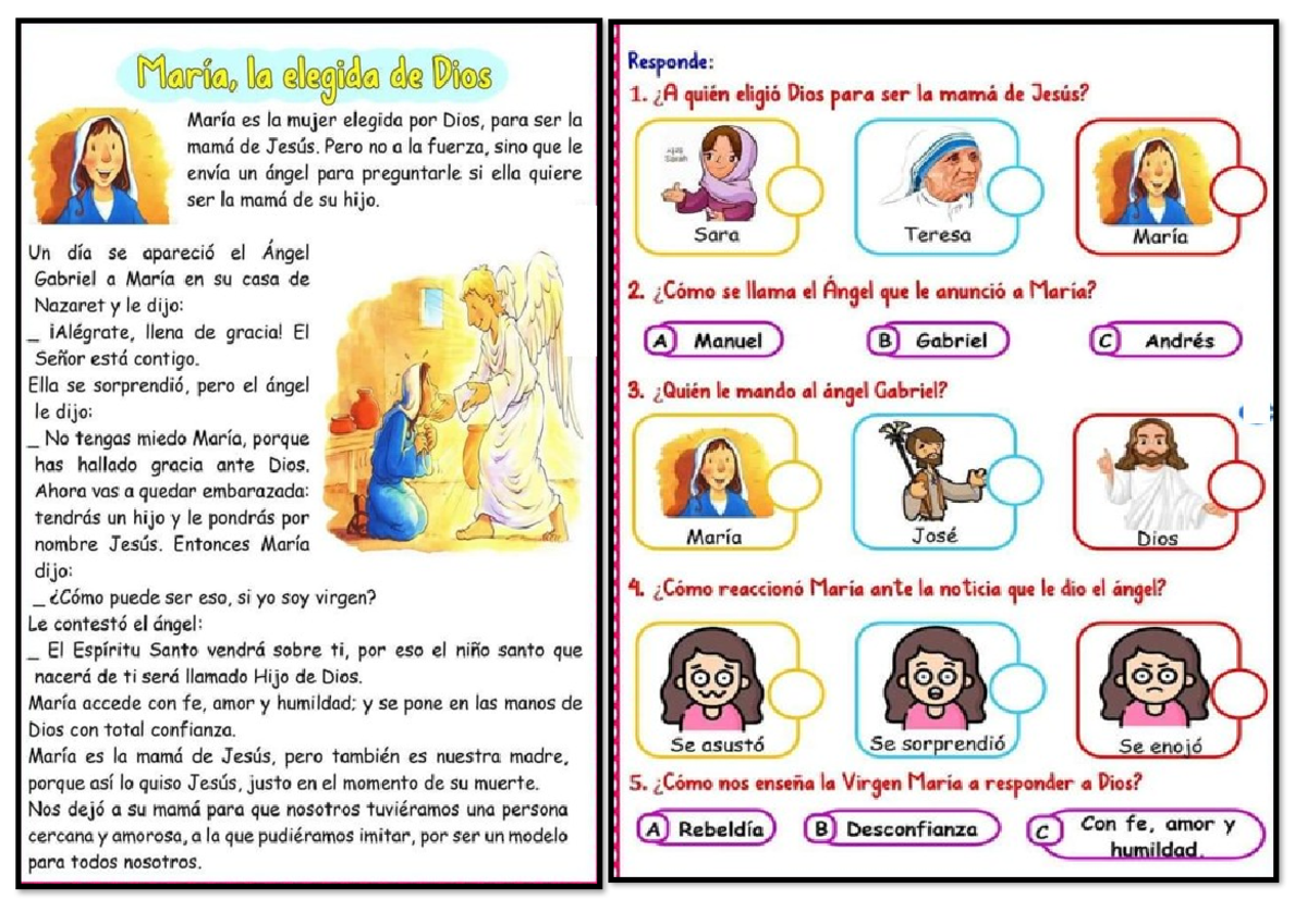 Actividad Virgen Maria - Maria, la elegida de Dios Responde: 1. quién ...