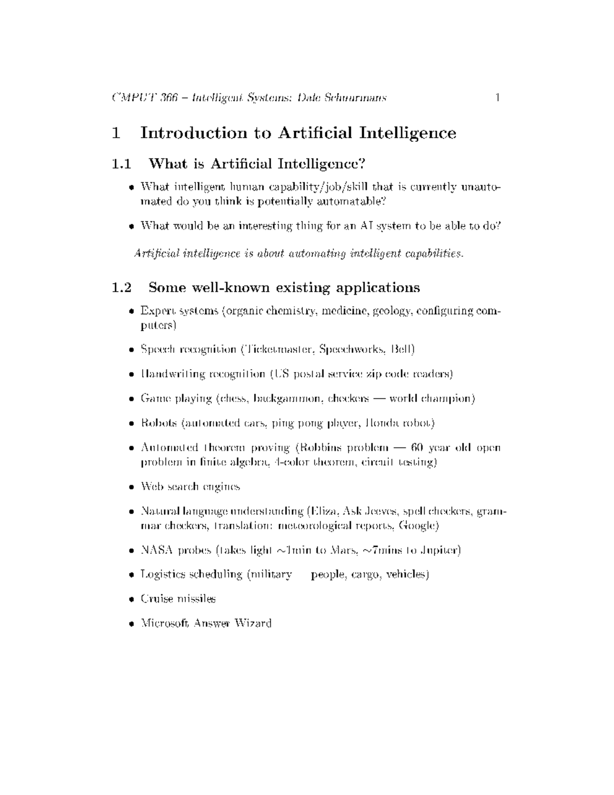 Intro - Lecture notes - 1 In tro du tion to Arti ial In telligen e 1 ...