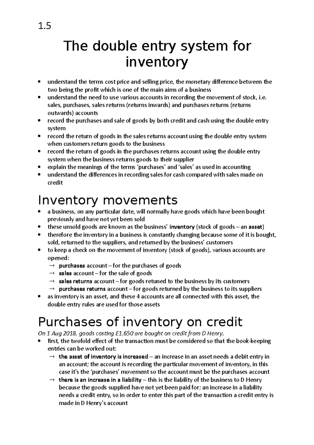 1.5 The double entry system for inventory - 1. The double entry system ...
