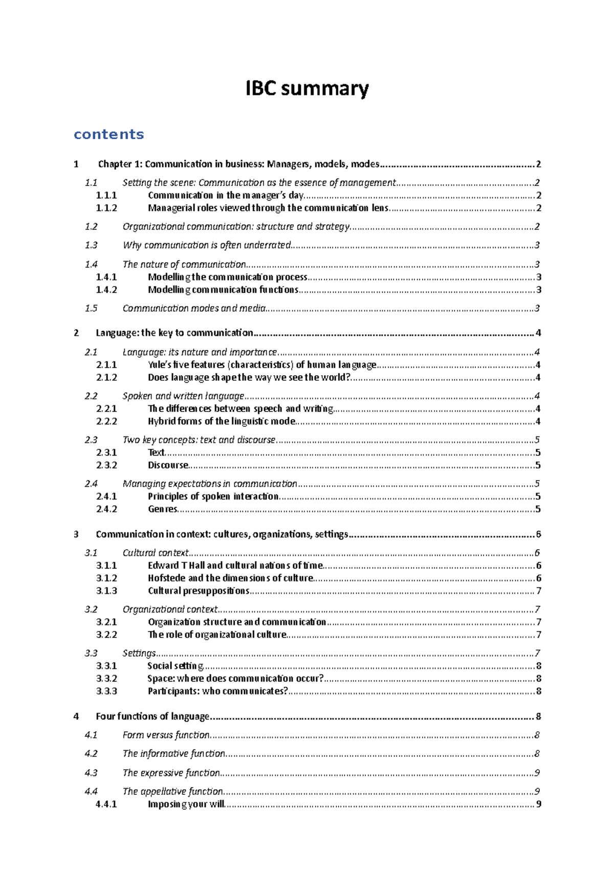 IBC summary - IBC summary 1 Chapter 1: Communication in business ...