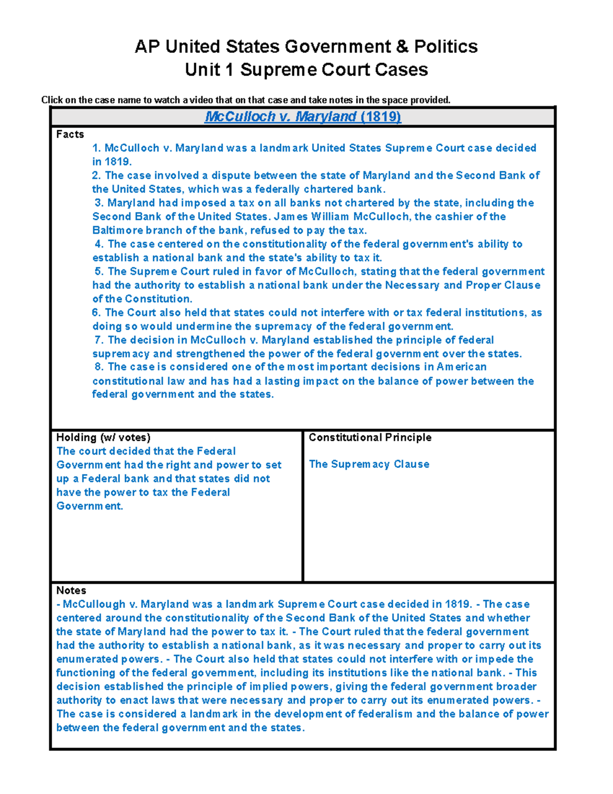 Copy of Supreme Court Case Sheets - AP United States Government ...