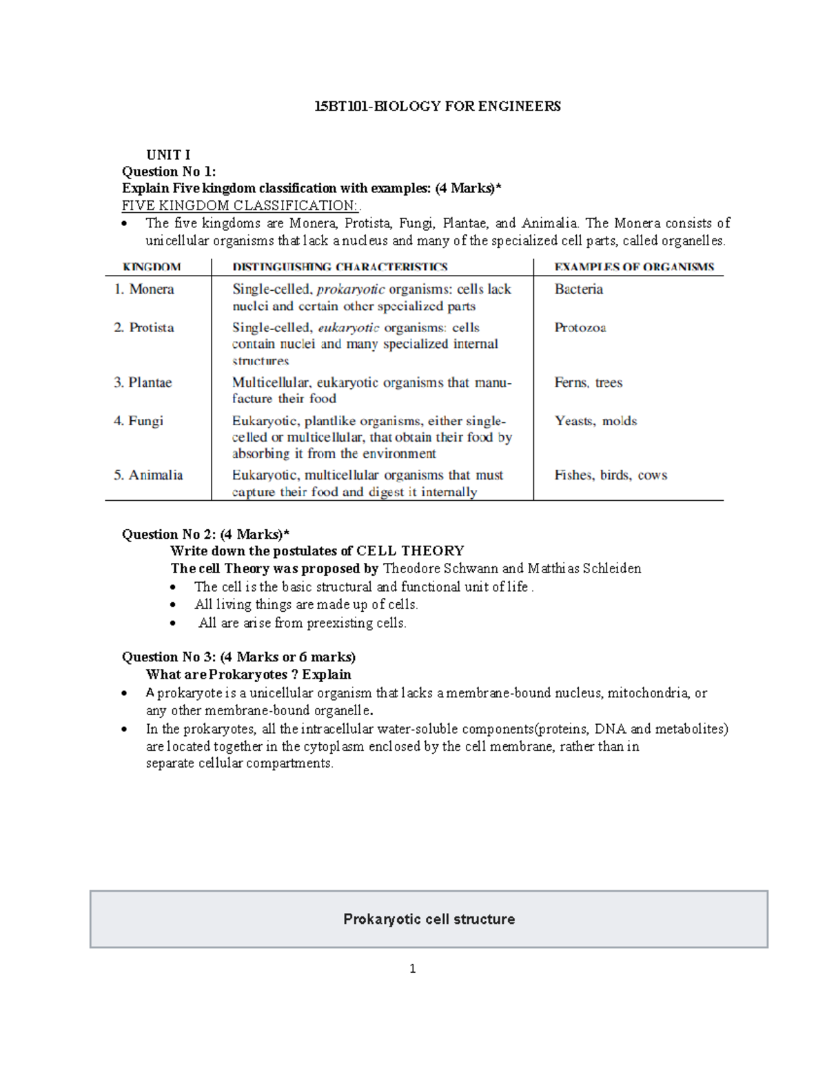 Unit 1 - important 4 mark questions - 15BT101-BIOLOGY FOR ENGINEERS ...