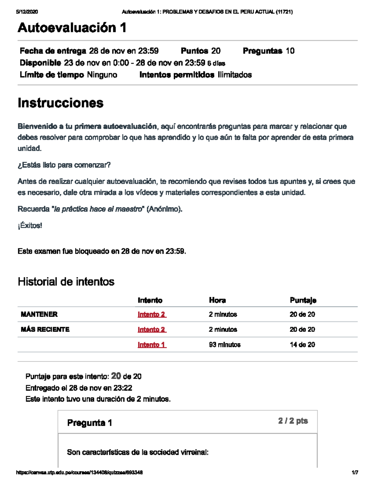 Autoevaluación 1 - Problemas y Desafios en el peru - problemas y ...