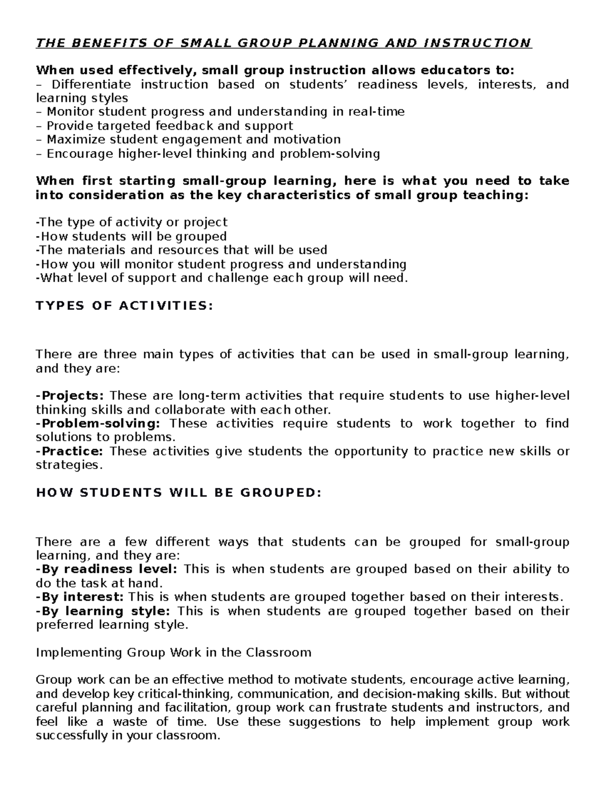 Lesson 6 ECE 014 - CURRICULUM PLANNING - T H E B E N E F I T S O F S M ...