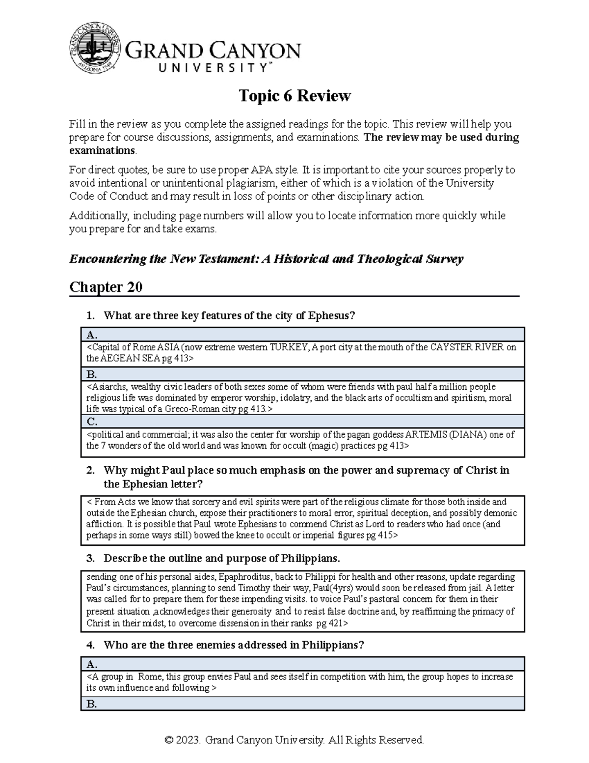 BIB 107 RS T6Review - study guide - Topic 6 Review Fill in the review ...