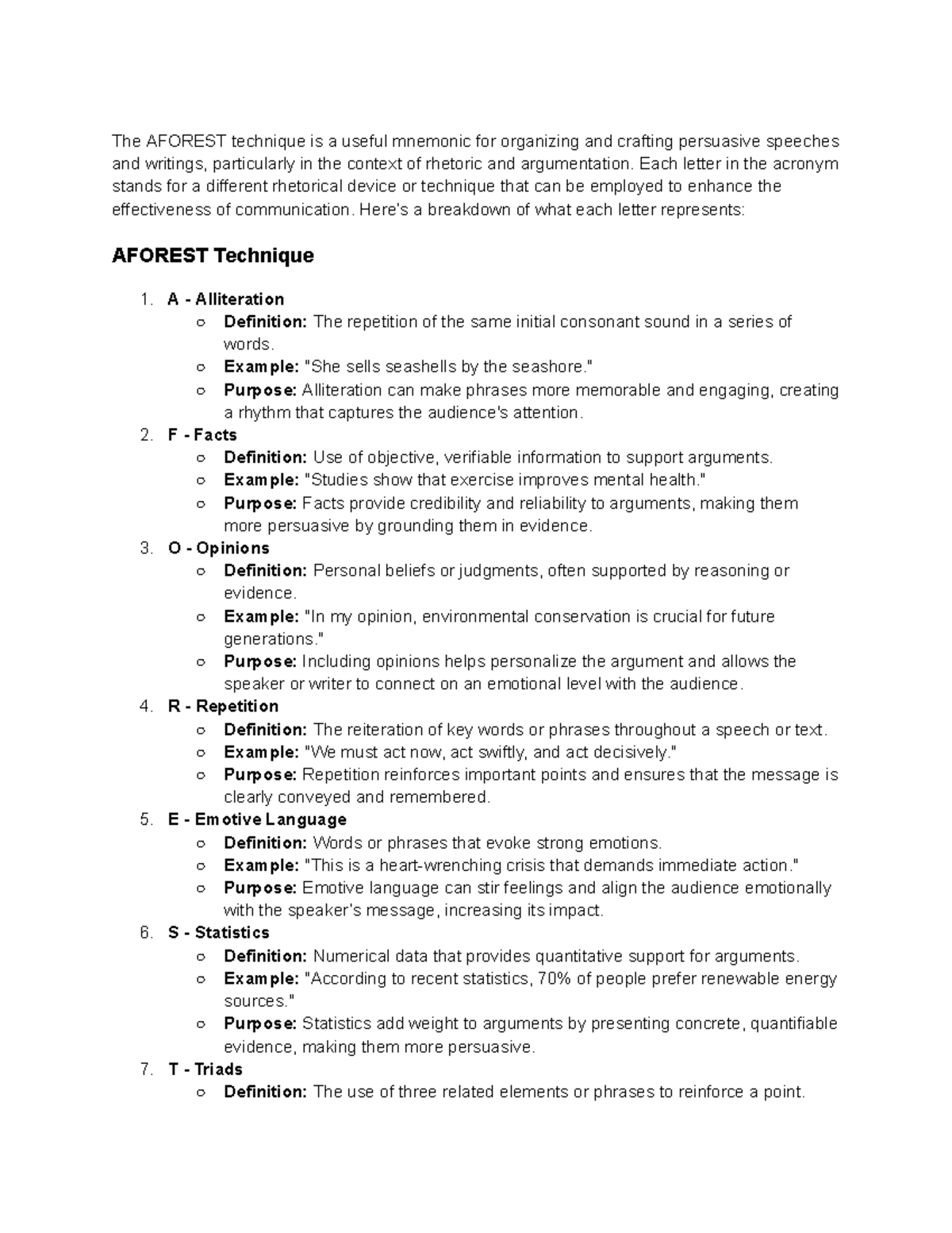 A forest - The AFOREST technique is a useful mnemonic for organizing ...
