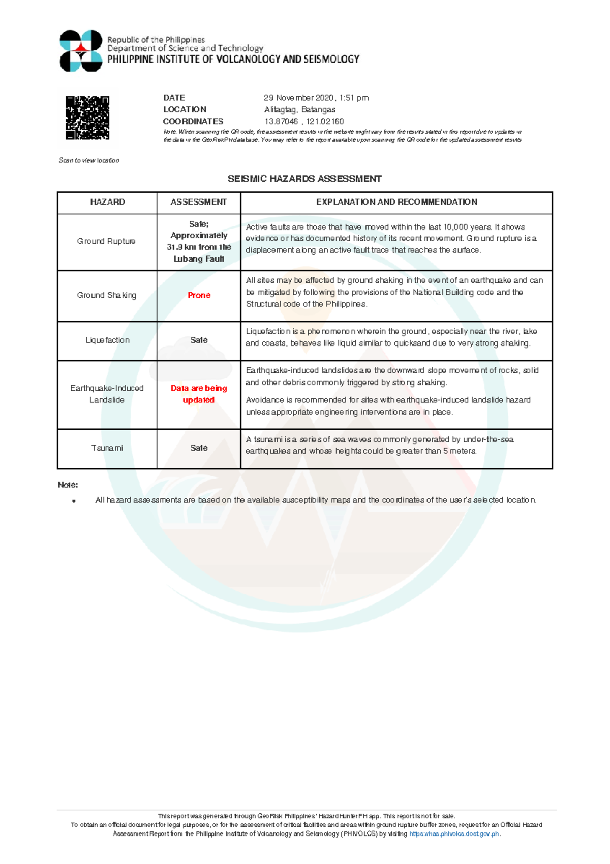 Hazard-assessment-report - Note: All hazard assessments are based on ...