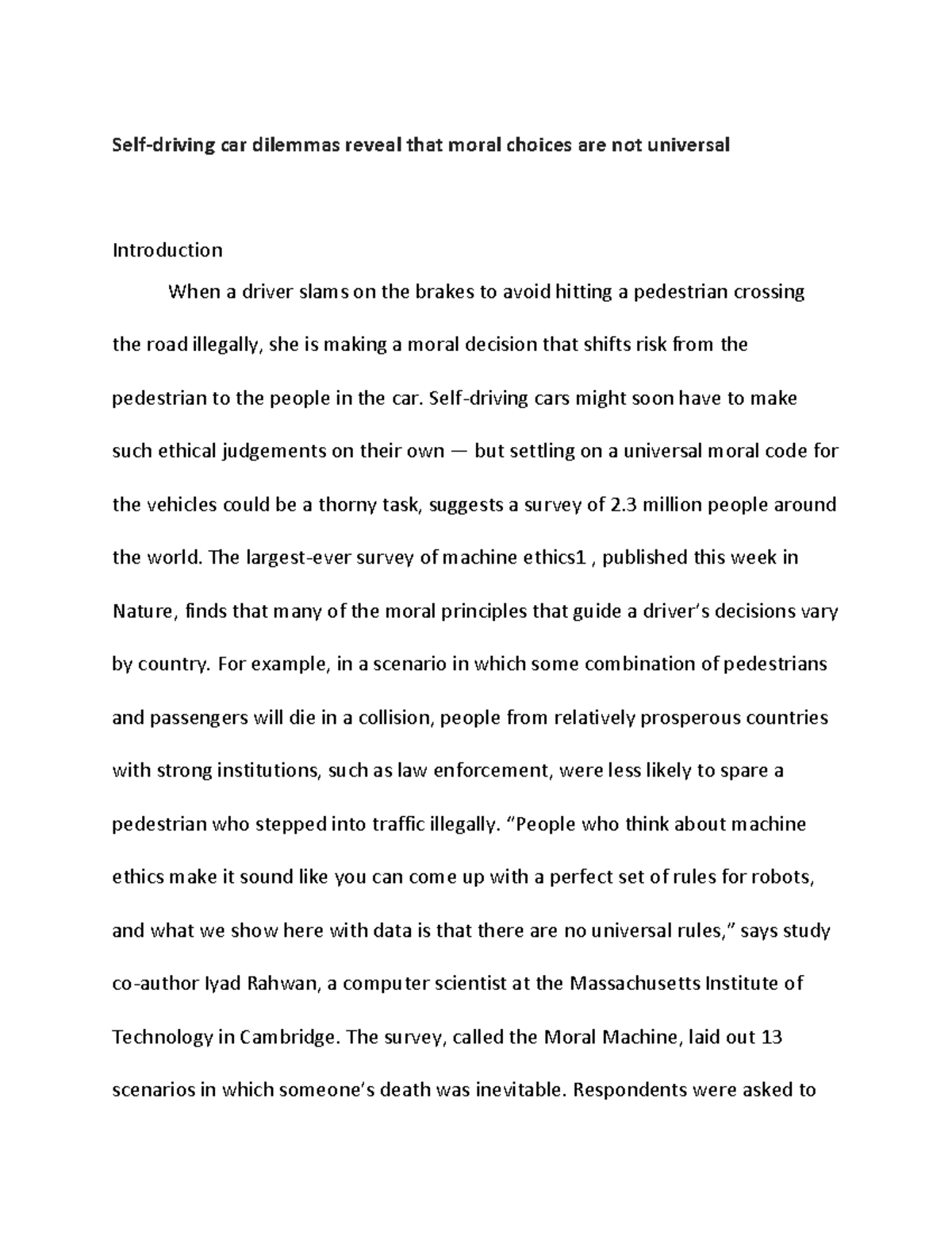 AP-SOSC-2340 Self Driving Cars - Self-driving car dilemmas reveal that ...