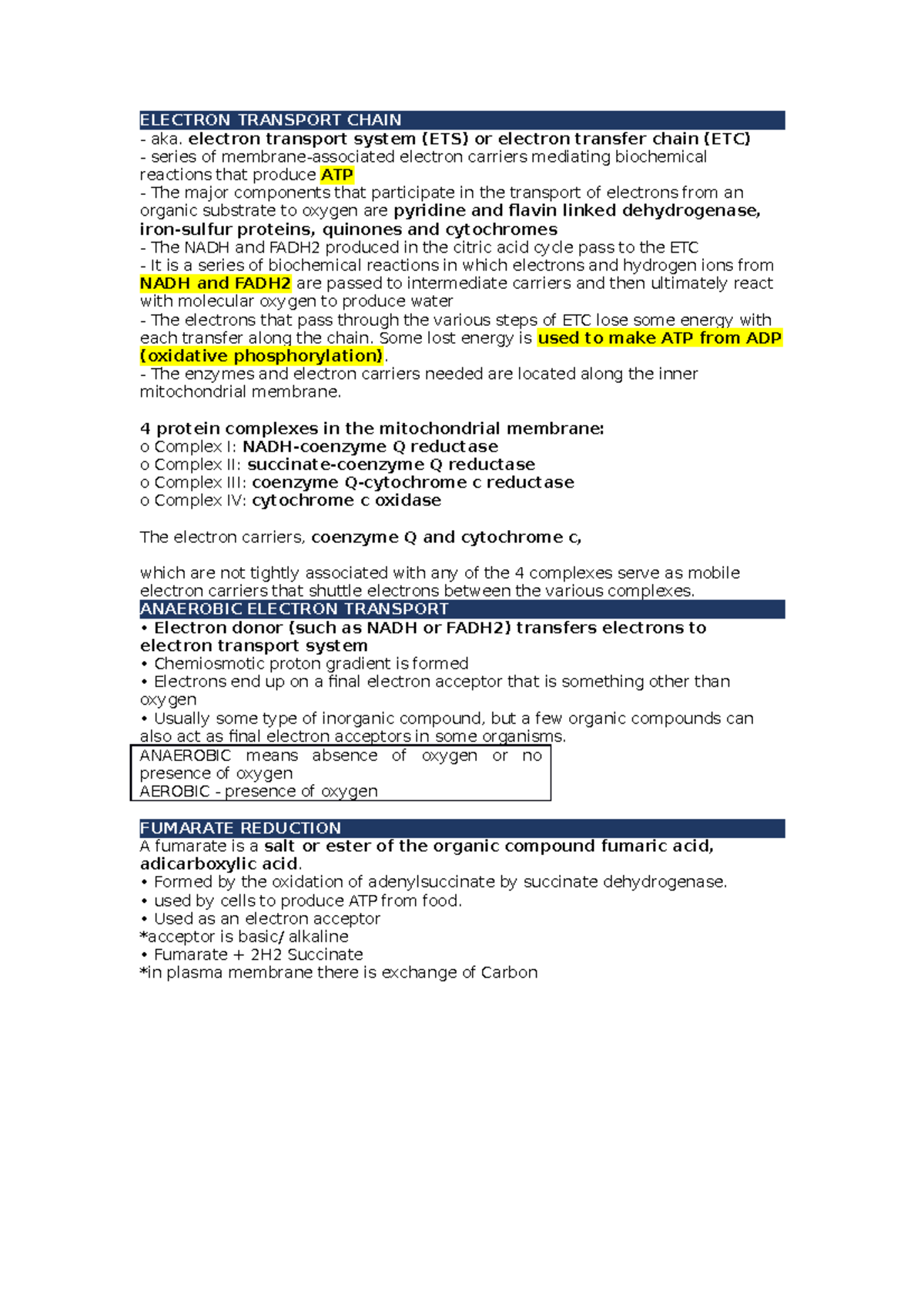 Electron Transport Chain - ELECTRON TRANSPORT CHAIN aka. electron ...