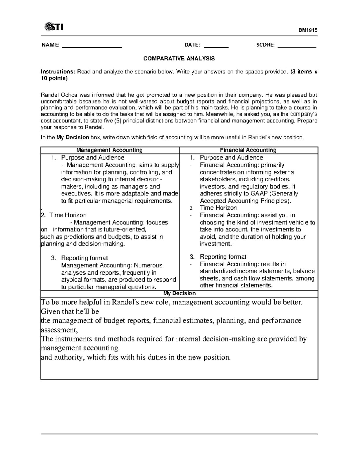 01 Activity 1(2) - BM COMPARATIVE ANALYSIS Instructions: Read and ...