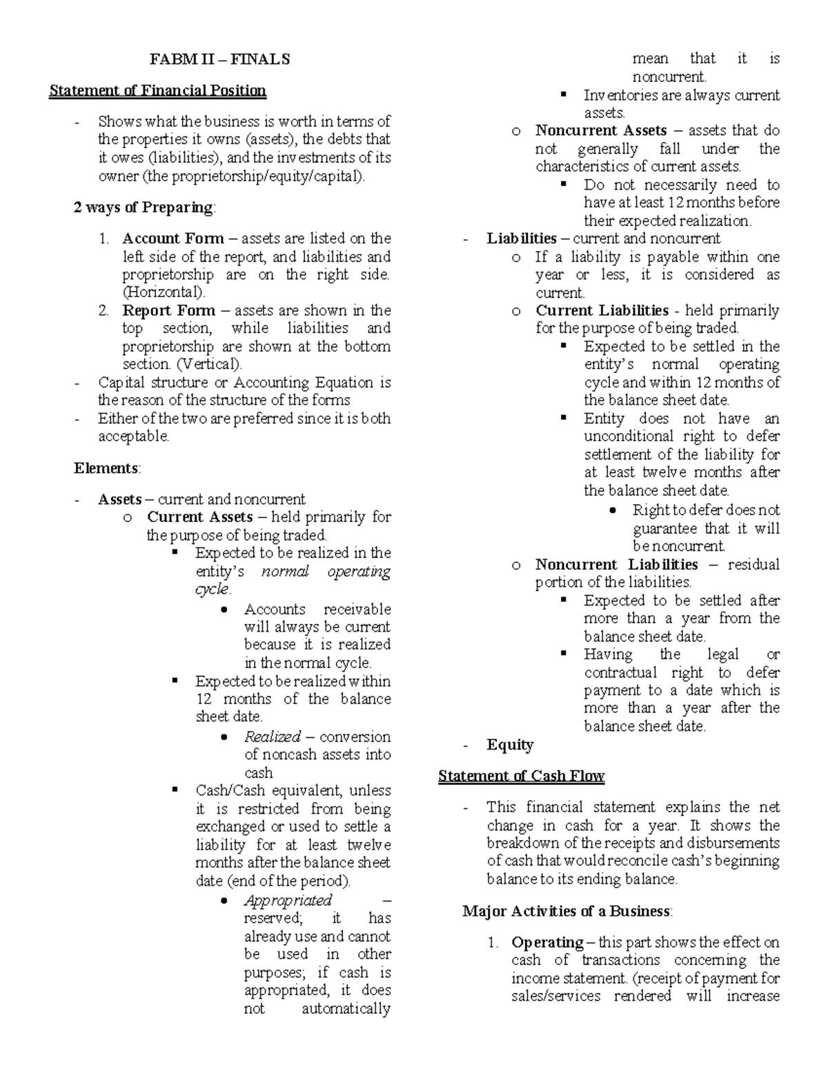 FABM II - Reviewer for Accounting - FABM II – FINALS Statement of ...