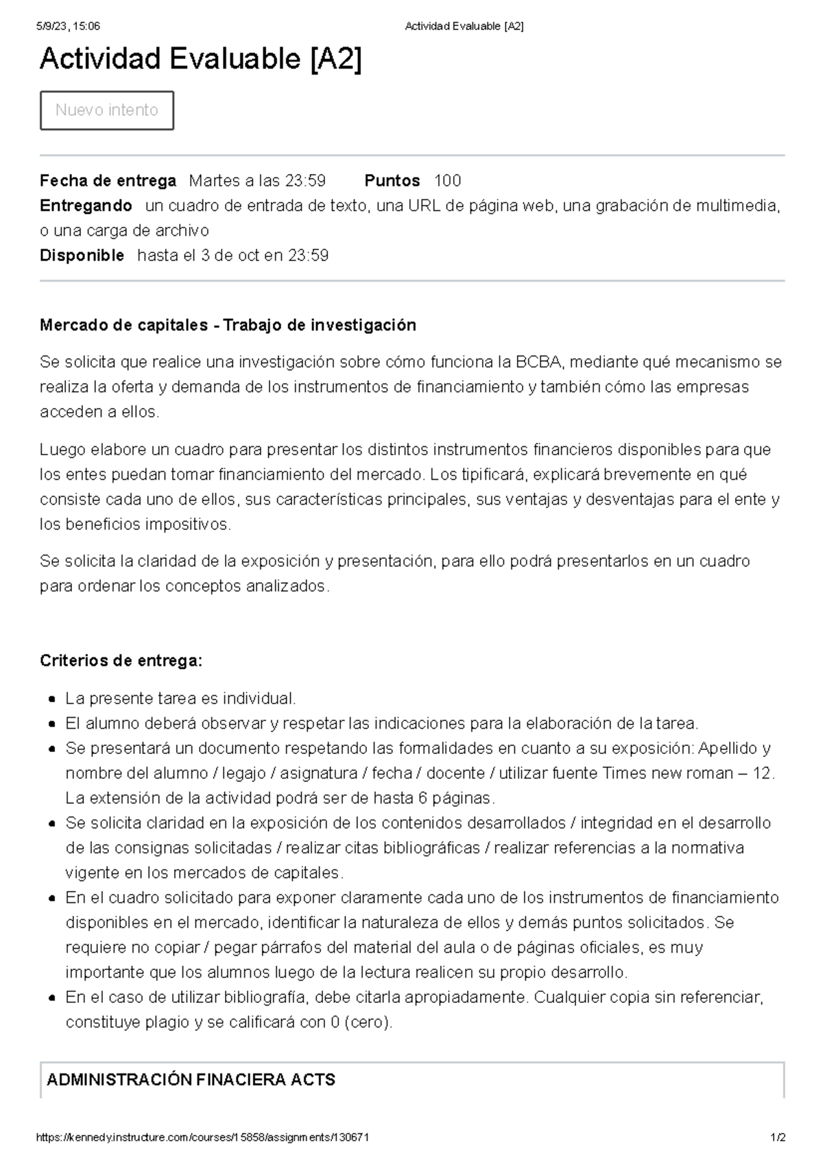 Actividad Evaluable [A2] - 5/9/23, 15:06 Actividad Evaluable [A2] - Studocu