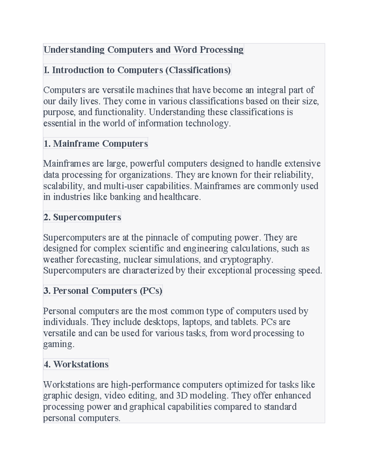 Understanding Computers and Word Processing (typing task 1) - Understanding Computers and Word ...