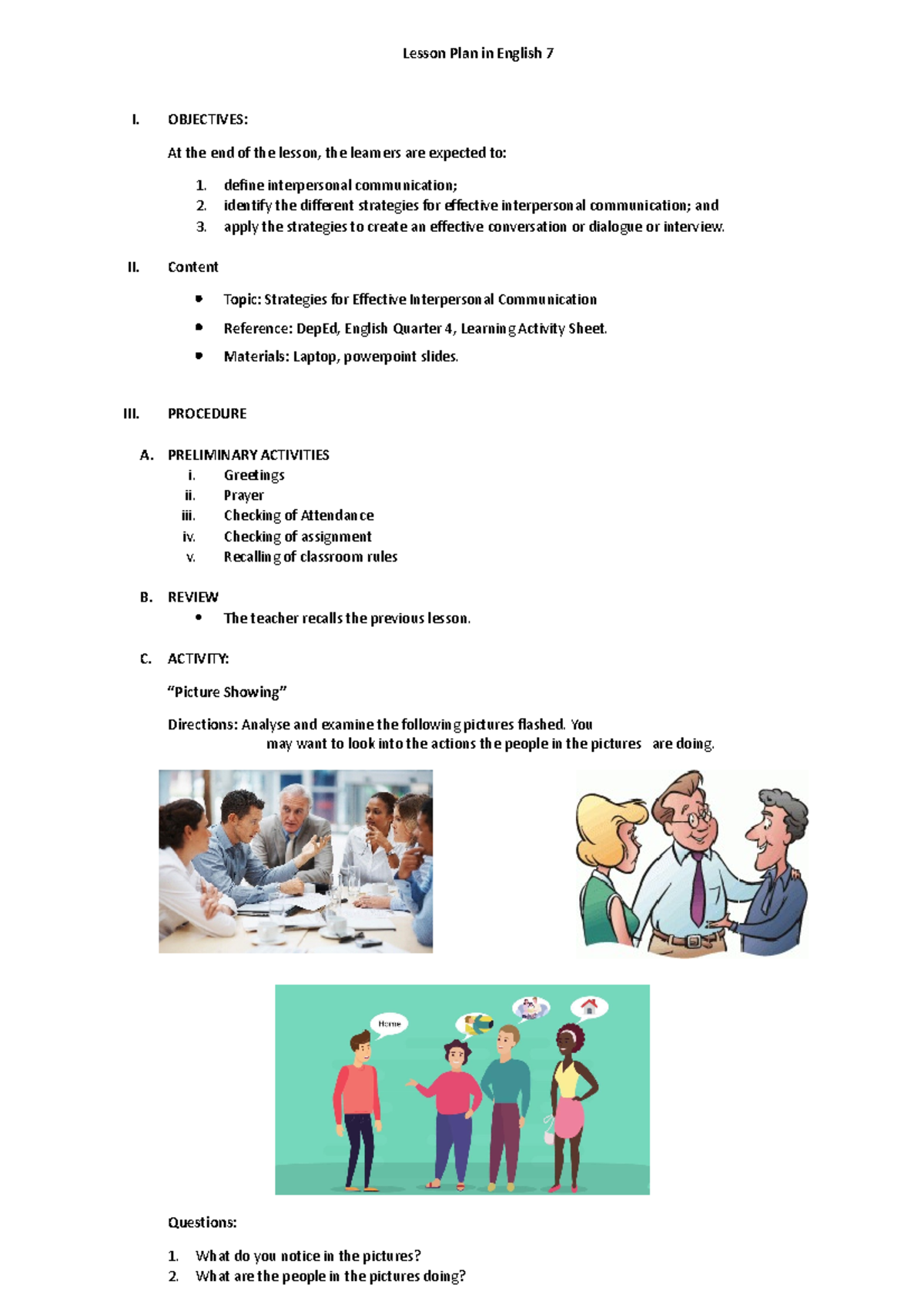 Lesson Plan in English 7-STRATEGIES FOR EFFECTIVE COMMUNICATION ...