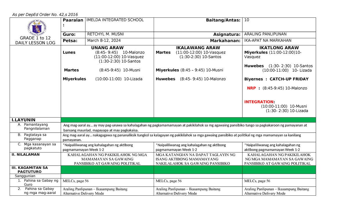 DLL Q4 AP10 WEEK 2 - Ajahahajakakajaja - As per DepEd Order No. 42,s ...
