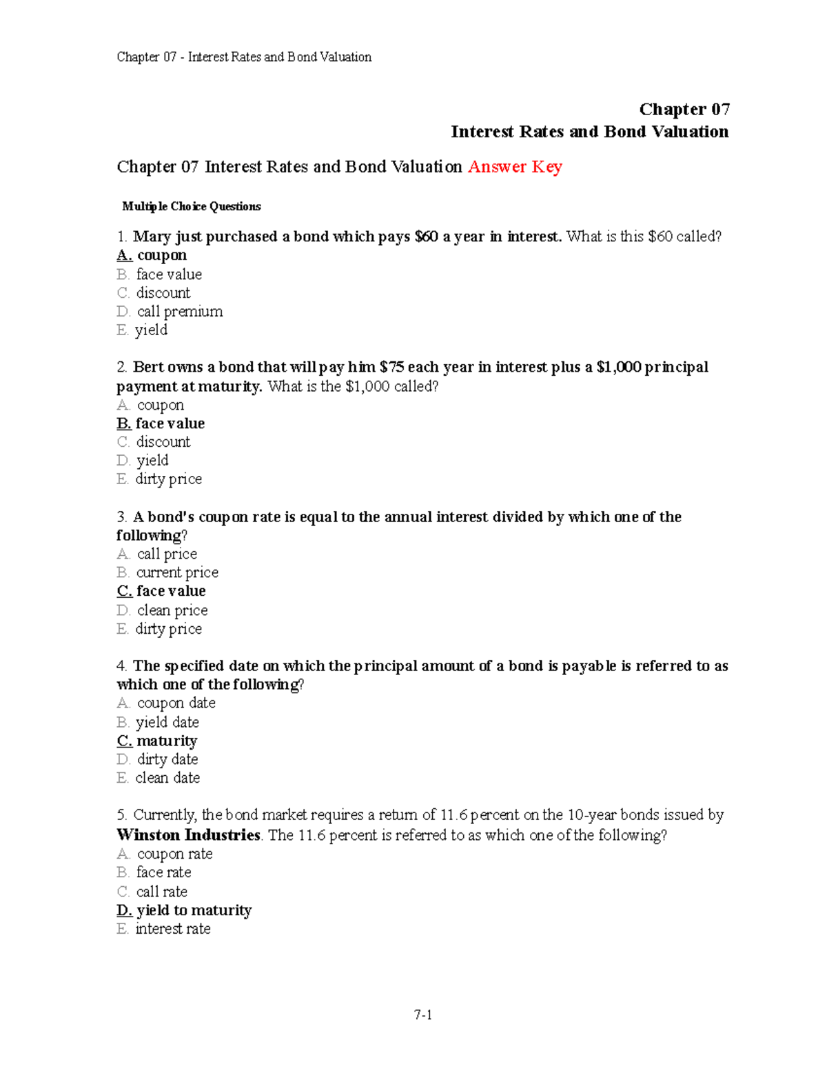 Ch. 7 Test Bank managerial finance dess - Finance 101 - Studocu