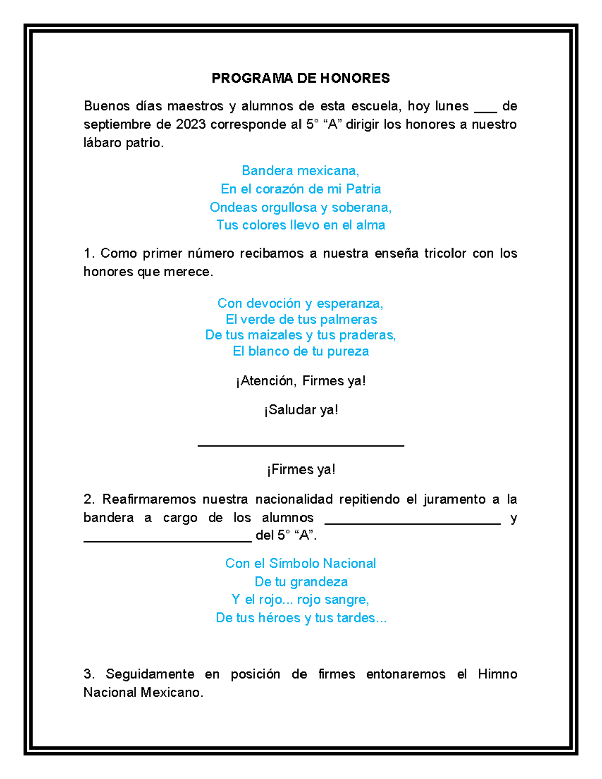 ejemplo de programa de honores a la bandera para realizar en la escuela.. - PROGRAMA DE HONORES ...