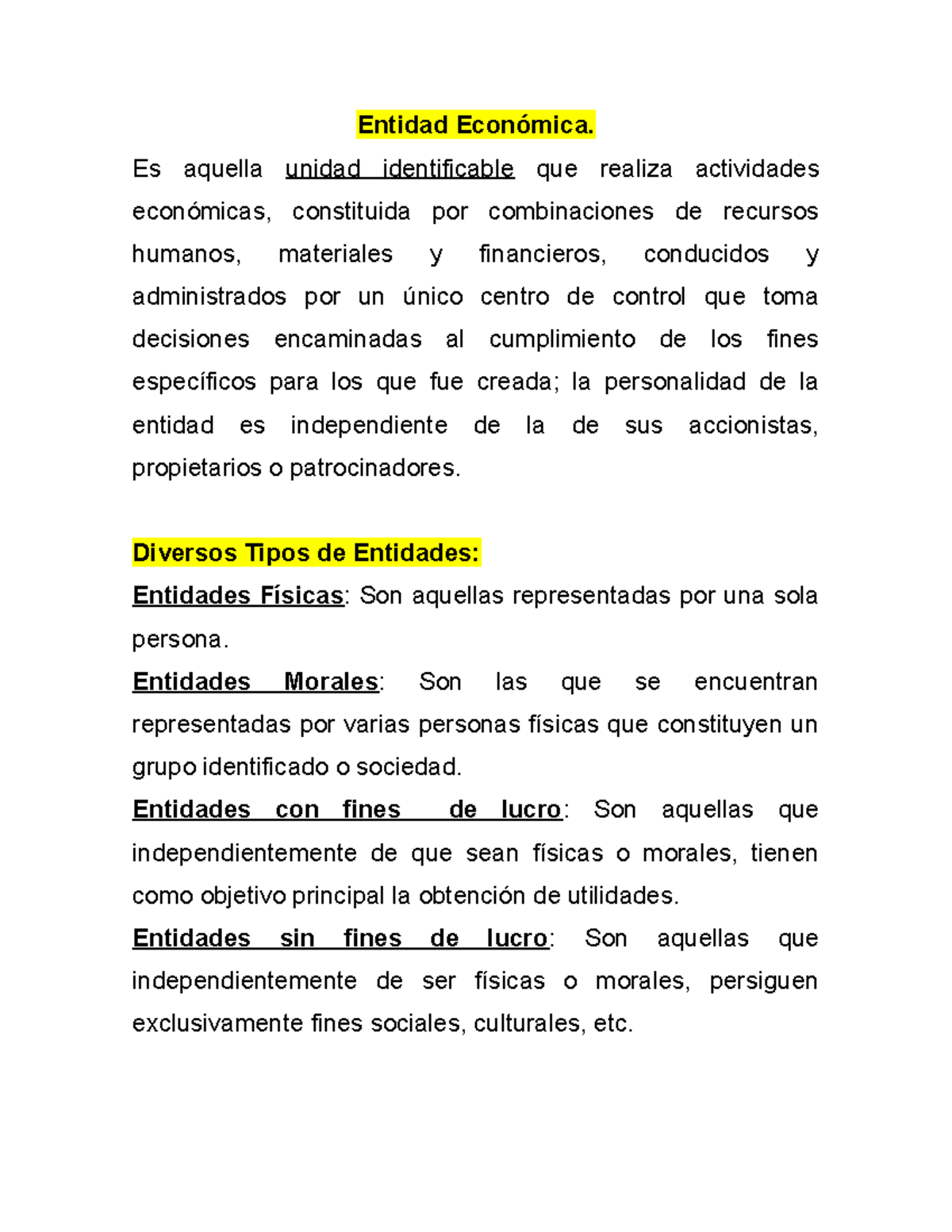 Entidad Económica - Es aquella unidad identificable que realiza ...