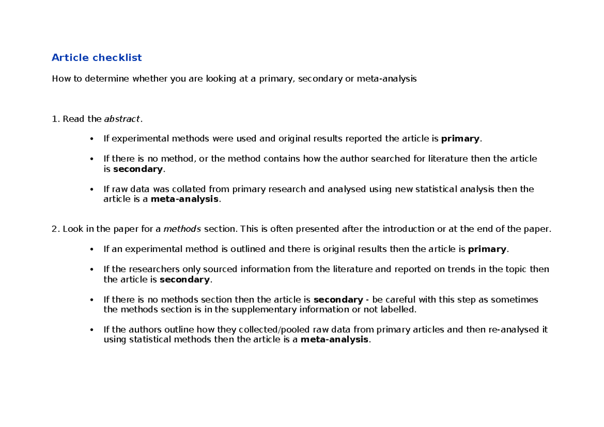 Article checklist - Article checklist How to determine whether you are ...