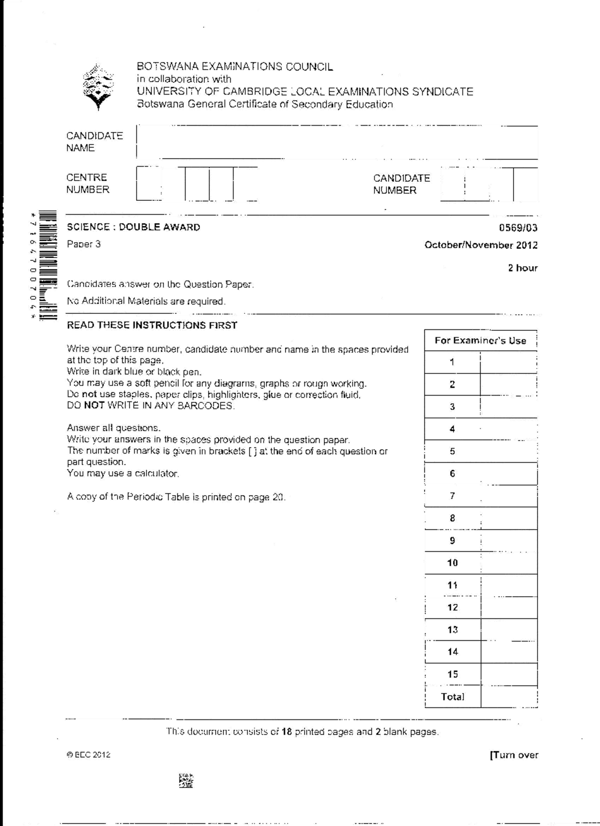 Bgcse SDA Paper 3 2012 - Revised - BOTSWANA EXAMINATIONS COUNCIL in ...