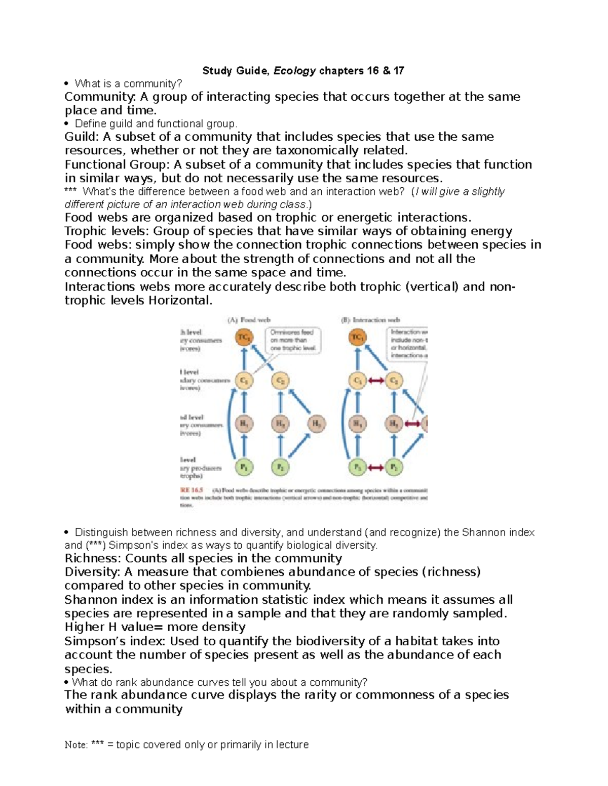 Guide 16 17 - Study Guide, Ecology chapters 16 & 17 What is a community ...
