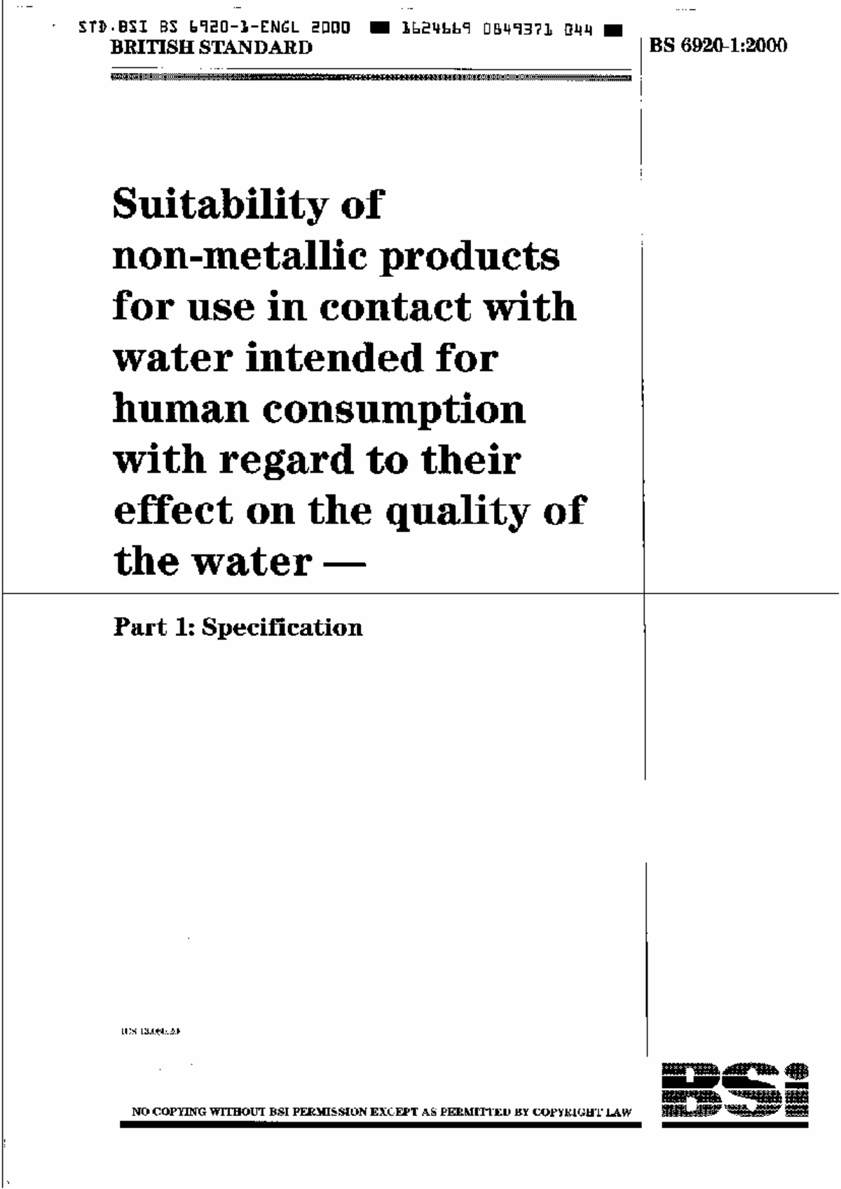 BS6920 - drinking water hygiene test requirement - engineering - Studocu