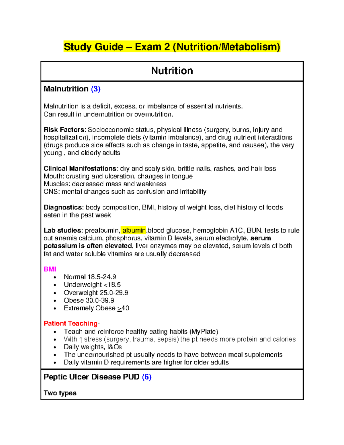 Nutrition Metabolism Stud - Study Guide – Exam 2 (Nutrition/Metabolism ...