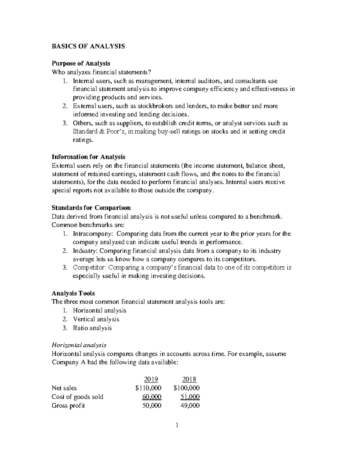 Lecture notes - BASICS OF ANALYSIS Purpose of Analysis Who analyzes ...