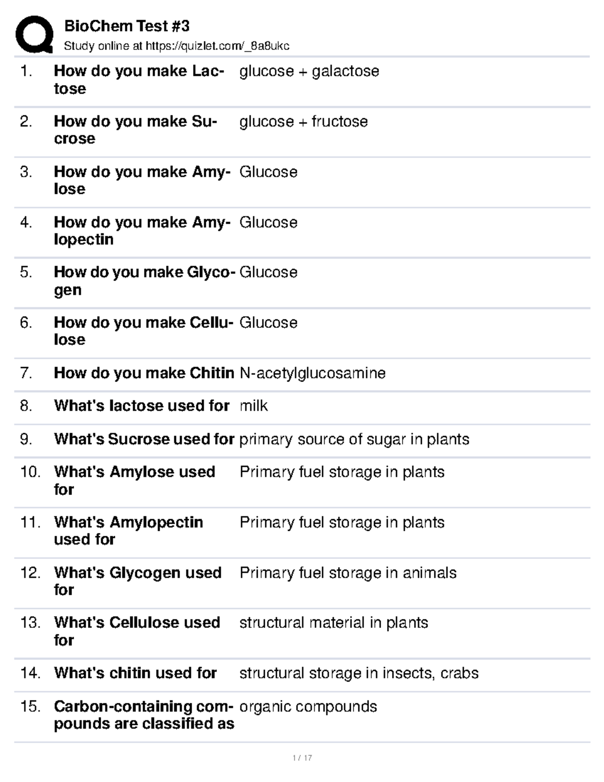 Bio Chem Test 3 - Test notes - Study online at quizlet/_8a8ukc How do ...