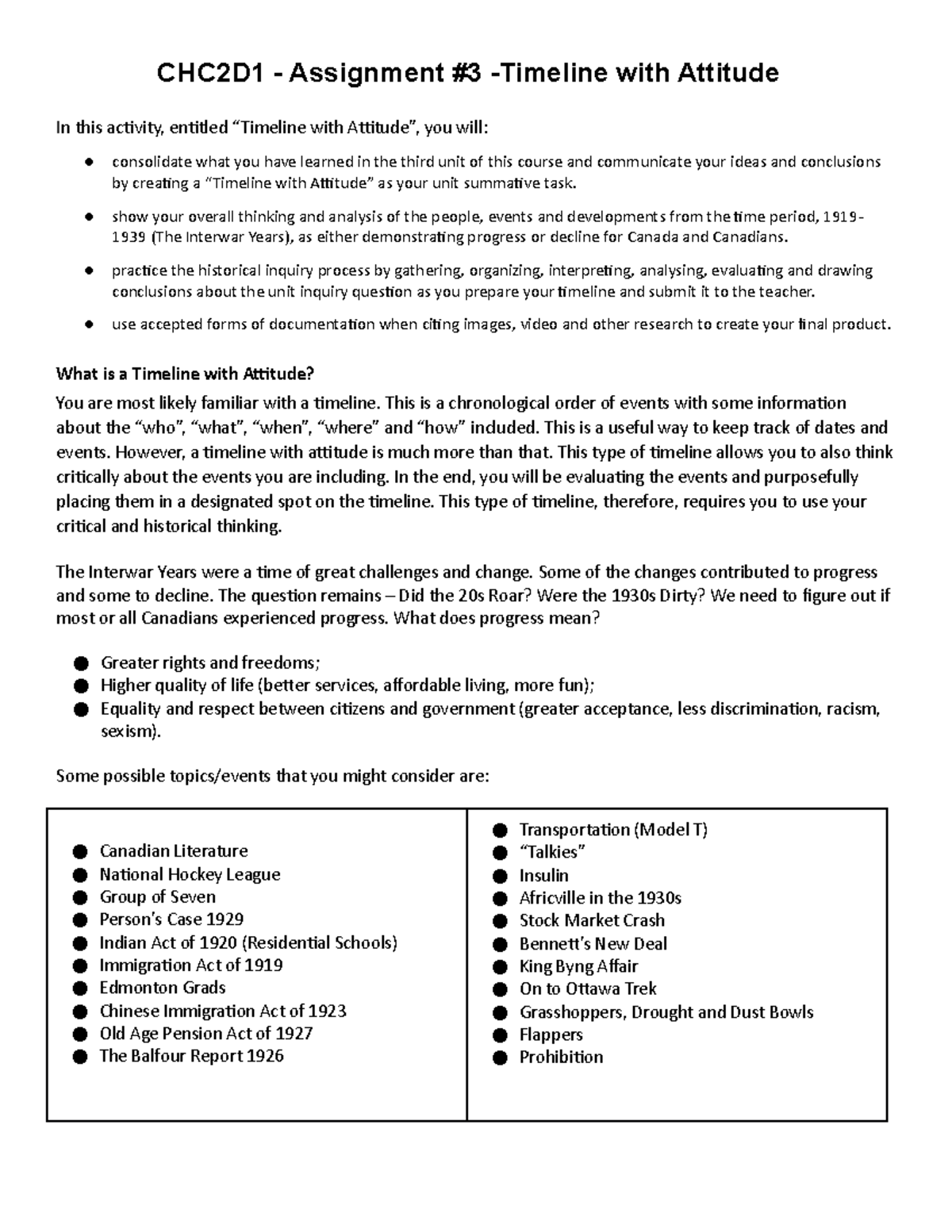 -CHC2D1 - Assignment #3 -Timeline with Attitude - show your overall ...