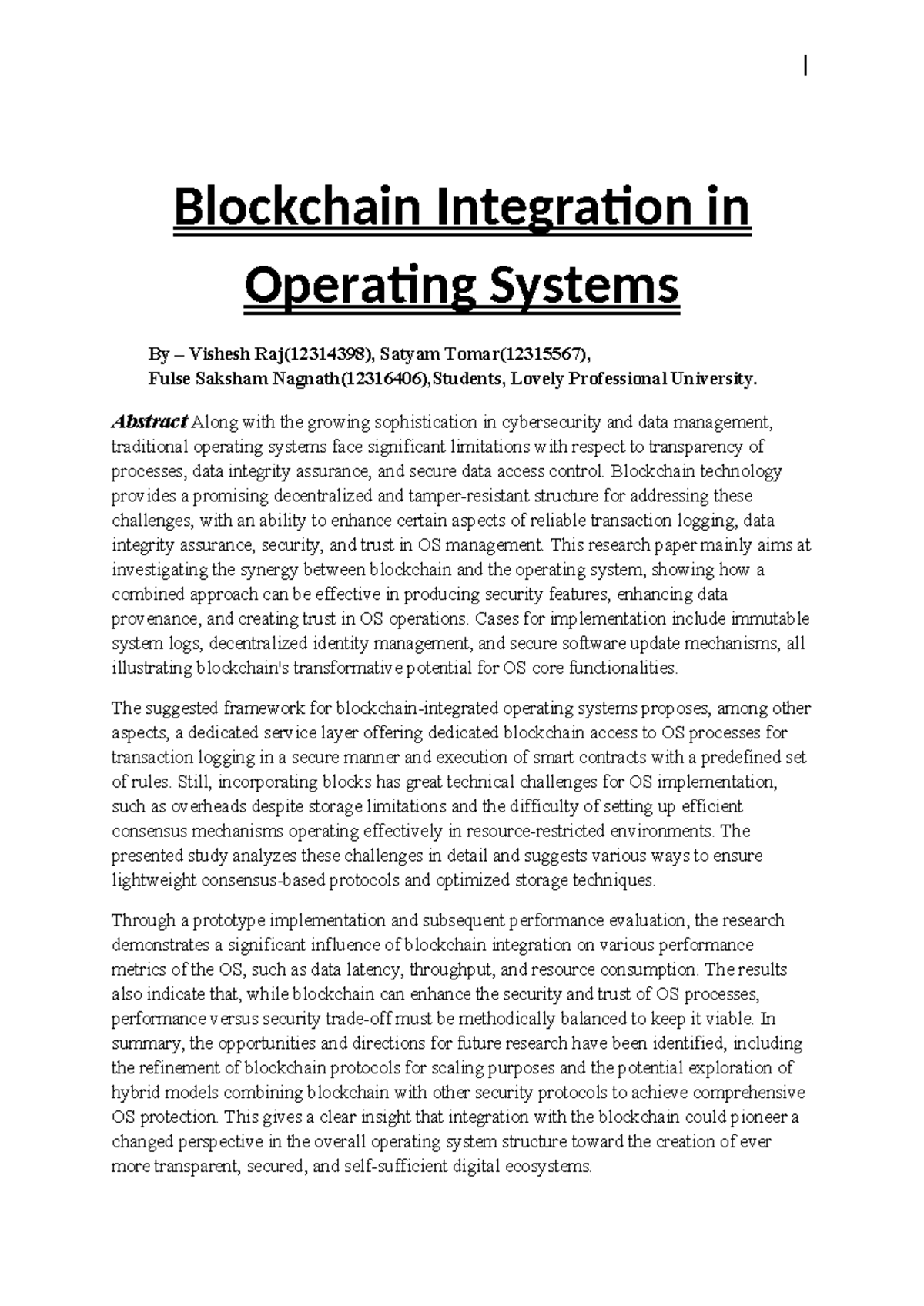 Research Paper - Blockchain Integration in Operating Systems By ...