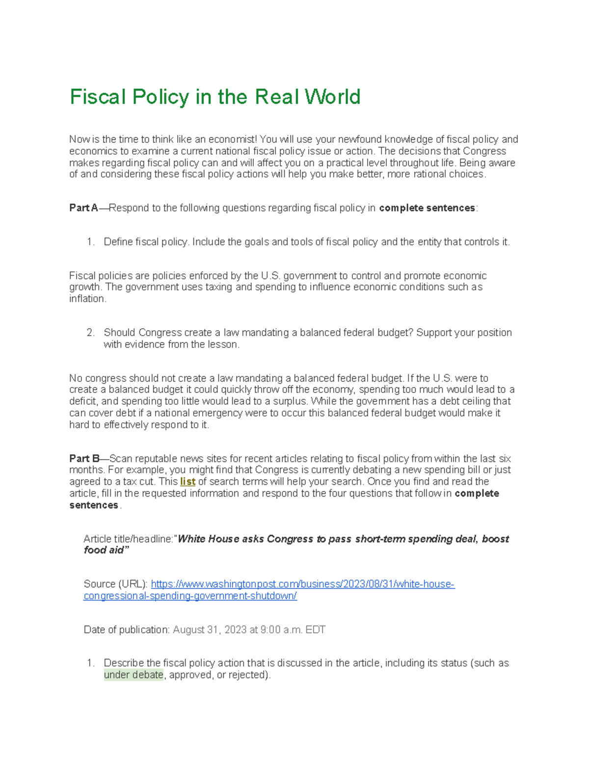 03.03 Fiscal Policy - Fiscal Policy in the Real World Now is the time ...
