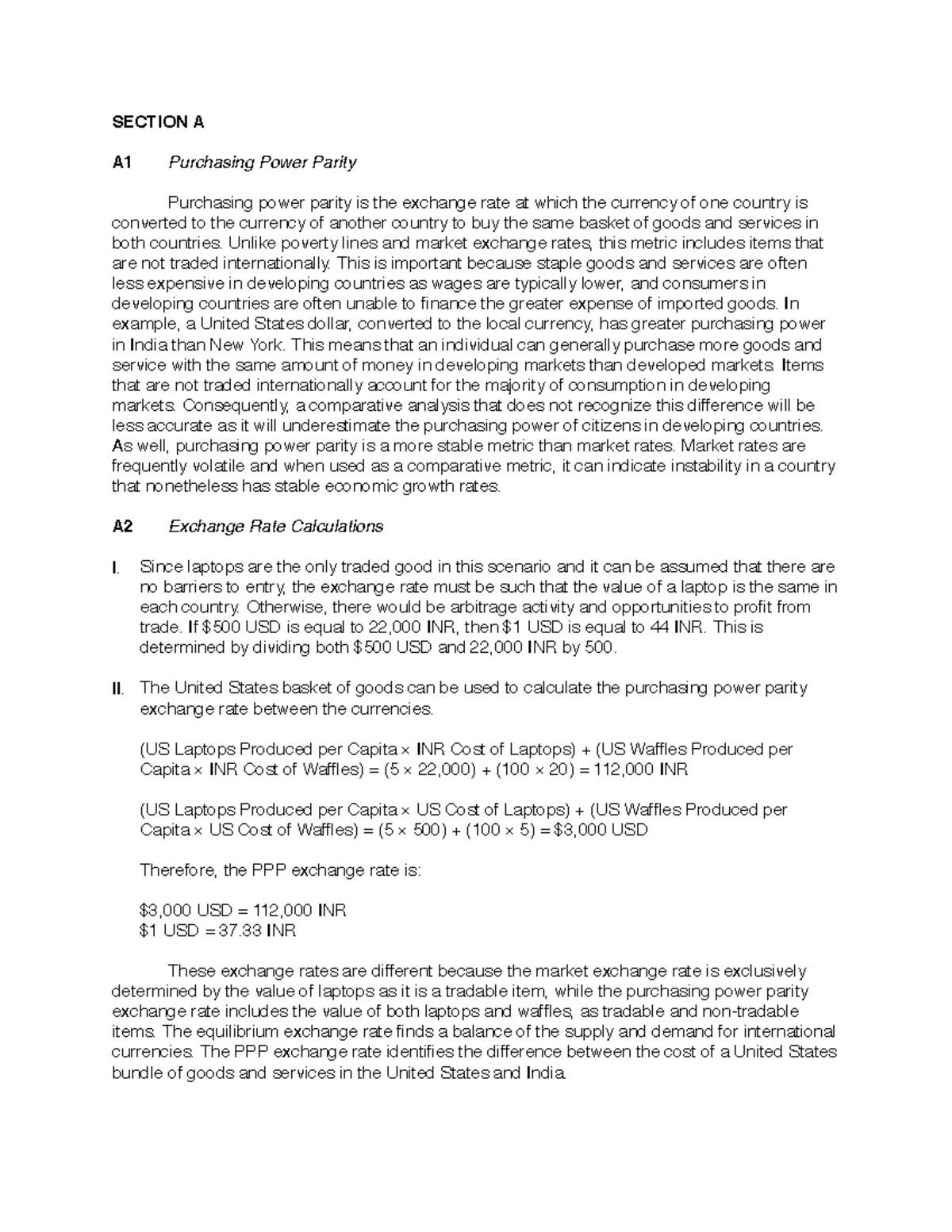 Assignment 1 Fall 2019 - SECTION A A1 Purchasing Power Parity ...