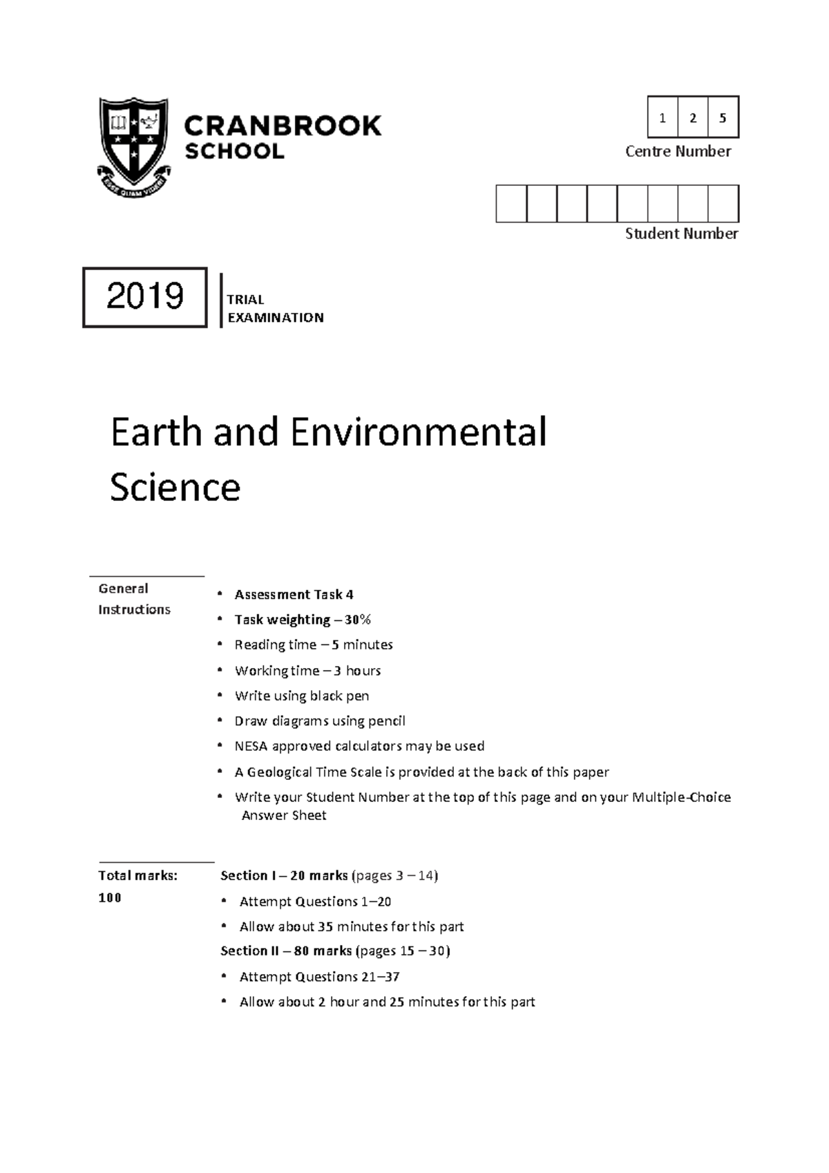 12EES Trial Final 2019 - 1 2 5 Centre Number Student Number TRIAL ...