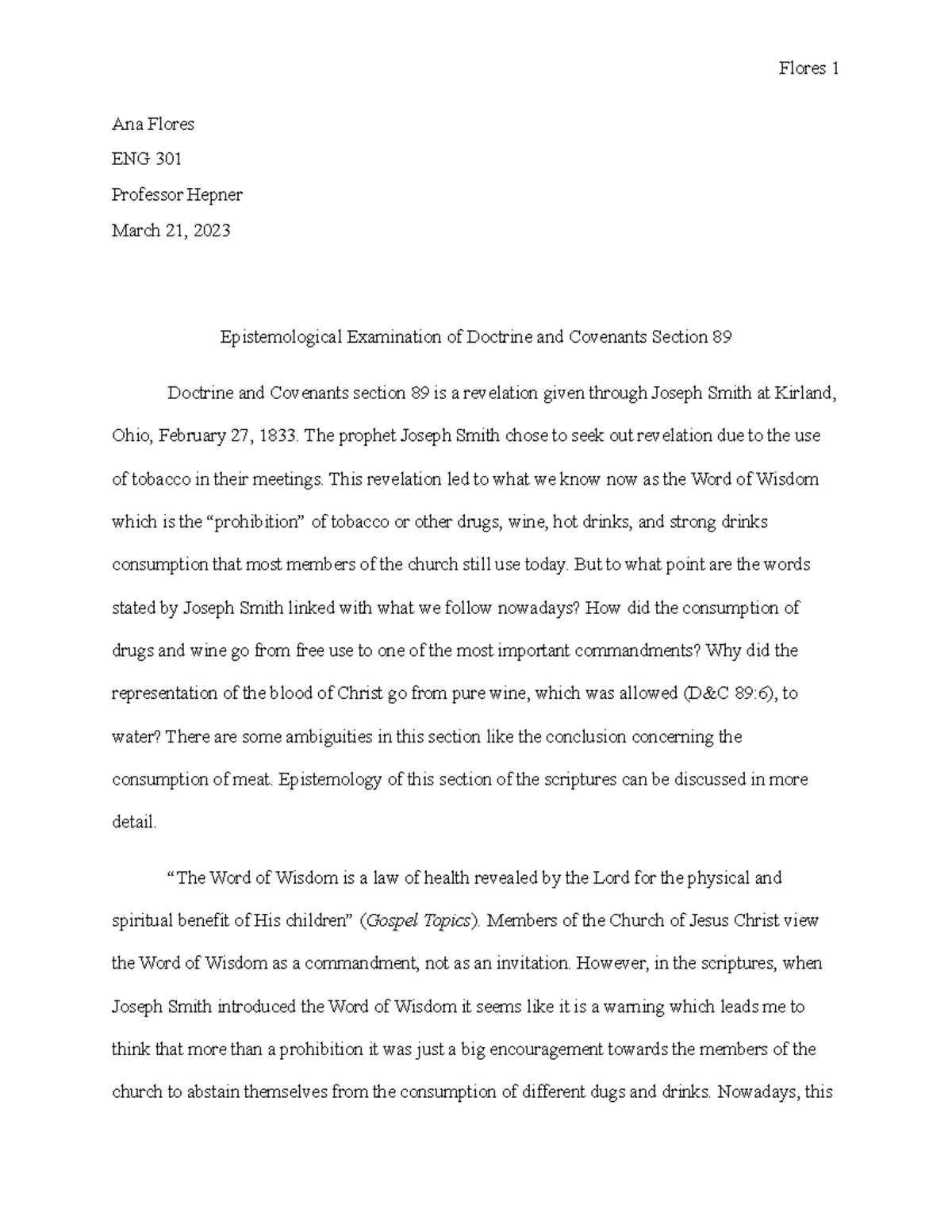 Epistemological Examination of Doctrine and Covenants Section 89 - Studocu