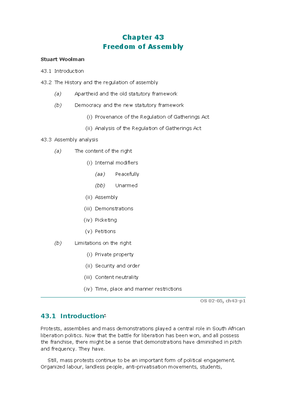 Chapter 43 - freedom of assembly - Chapter 43 Freedom of Assembly ...