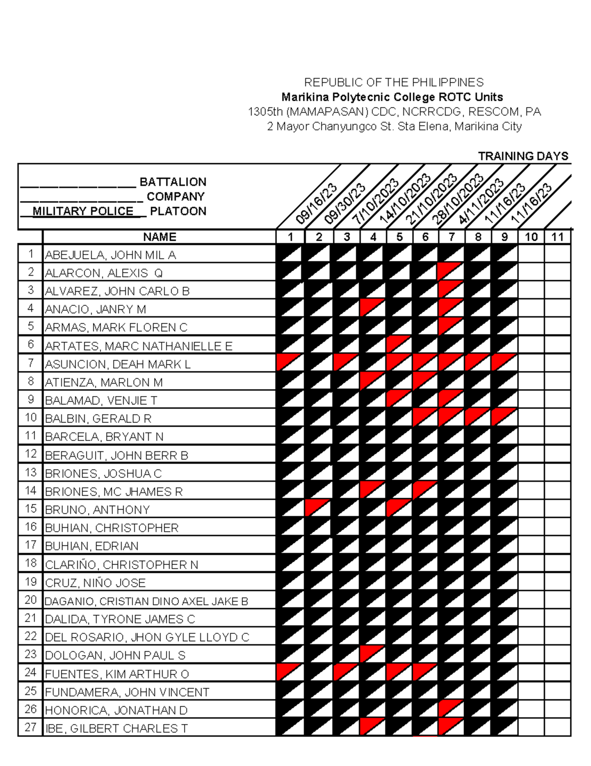 MP - N/A - TRAINING DAYS REPUBLIC OF THE PHILIPPINES Marikina ...