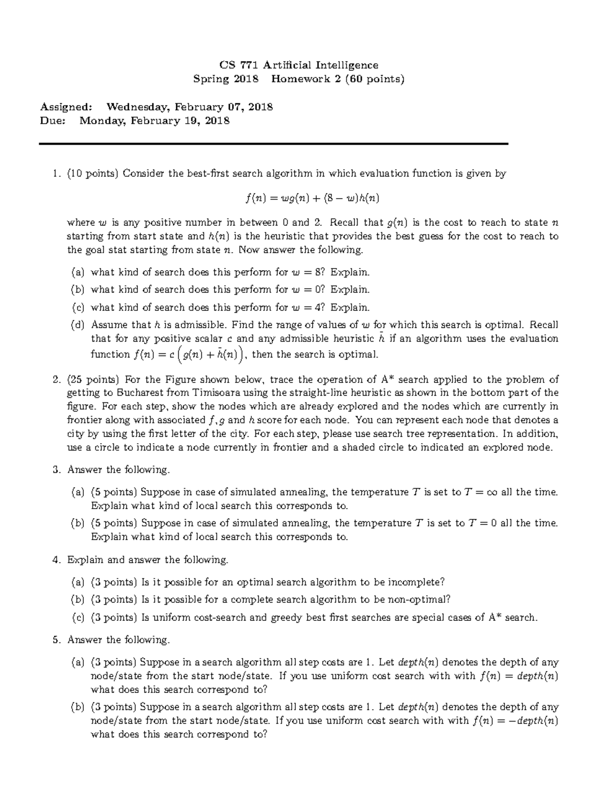 Hw2 - This is the questions of hw2 - CS 771 Artificial Intelligence Spring 2018 Homework 2 (60 ...