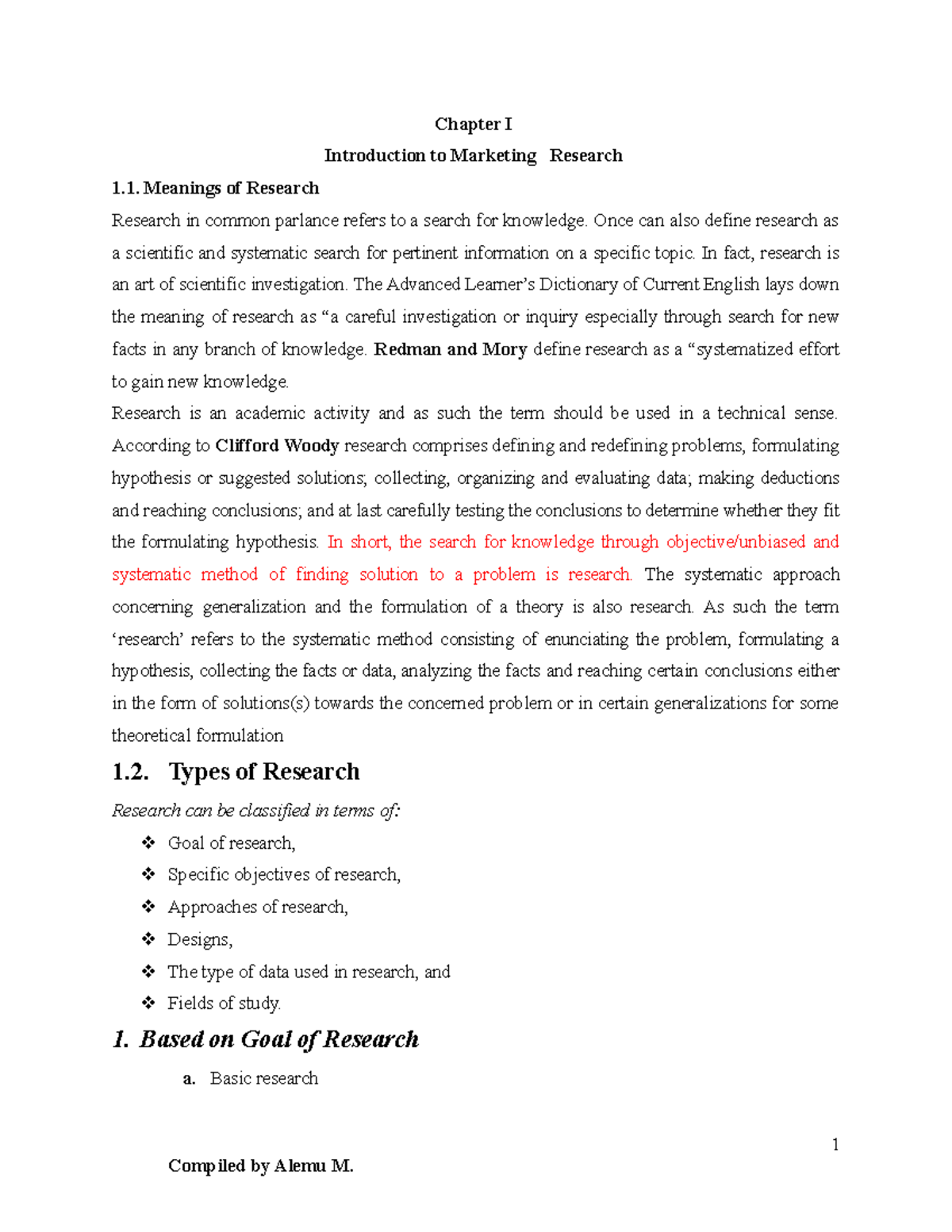Chapter I - USE - Chapter I Introduction to Marketing Research Meanings ...