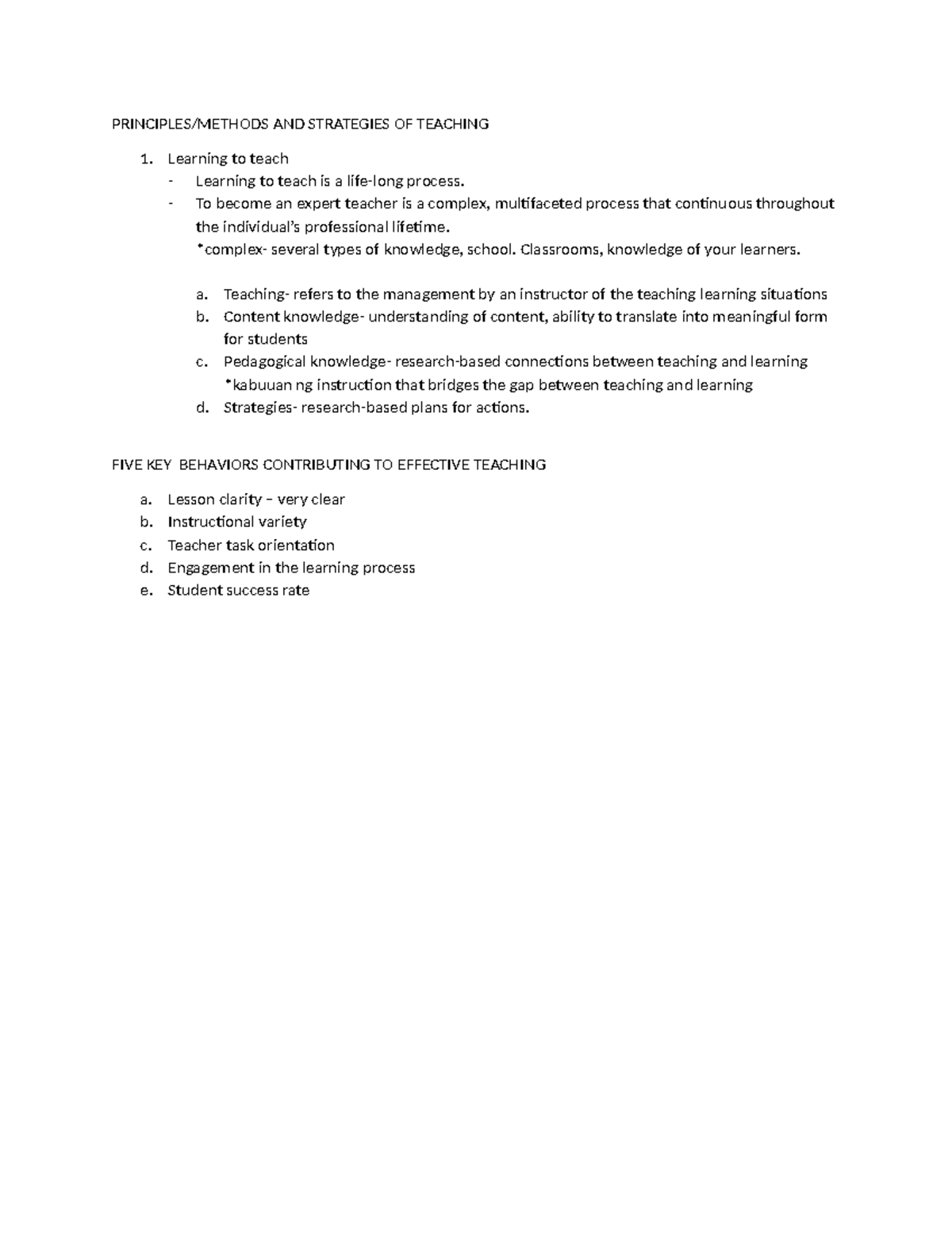 Principles - PRINCIPLES/METHODS AND STRATEGIES OF TEACHING Learning to ...