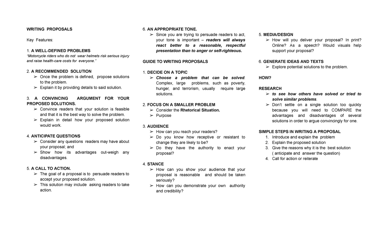 PURC Finals - notes - WRITING PROPOSALS Key Features: 1. A WELL-DEFINED ...