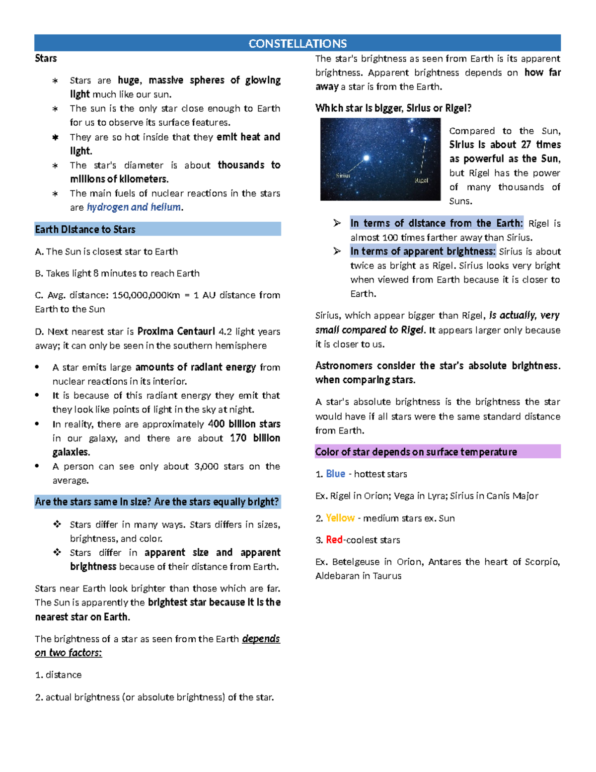 Constellations - eeeeeeeeeeeee - Stars Stars are huge, massive spheres ...