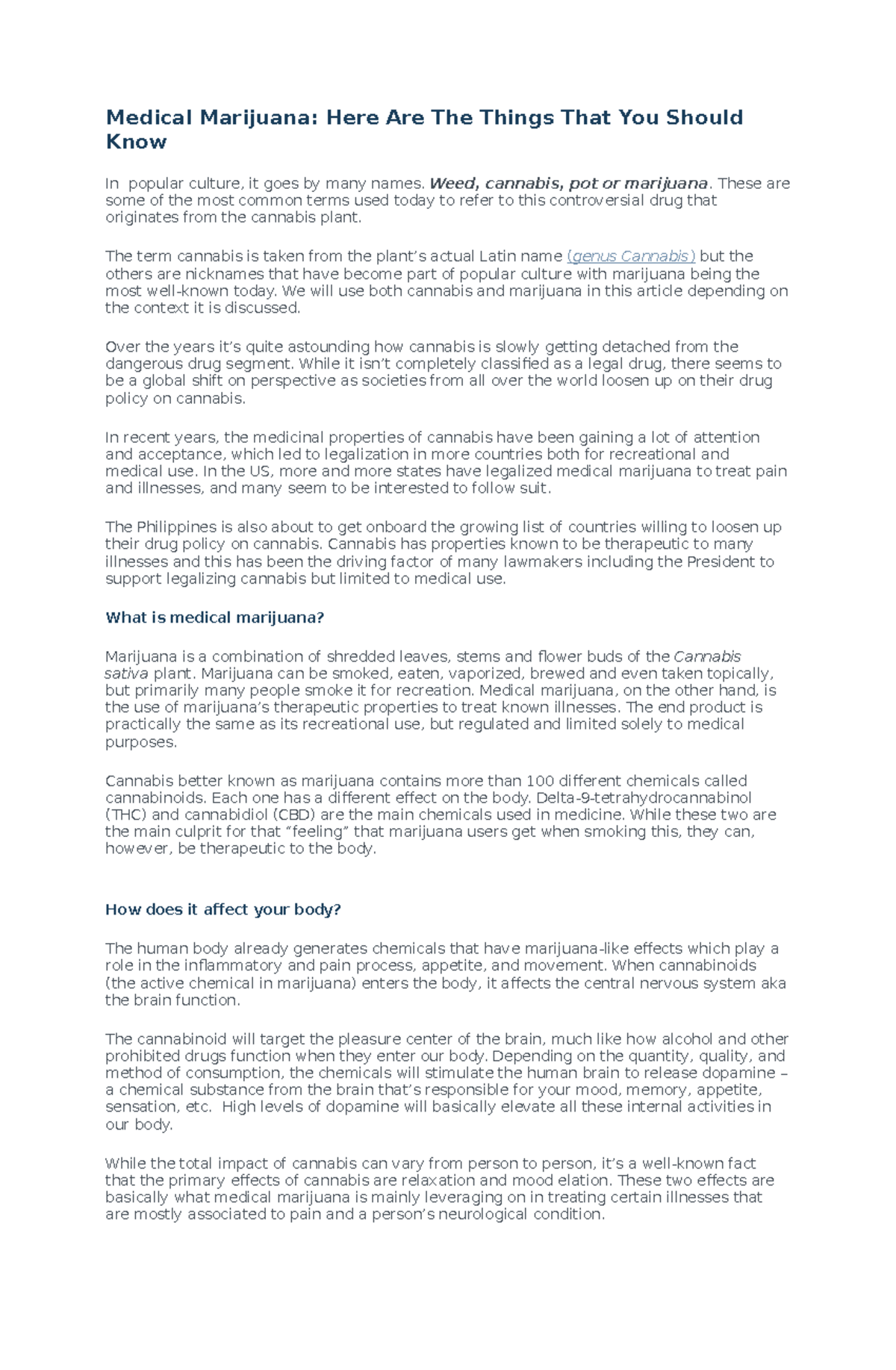 Cannabis sativa lectures - biology - Studocu