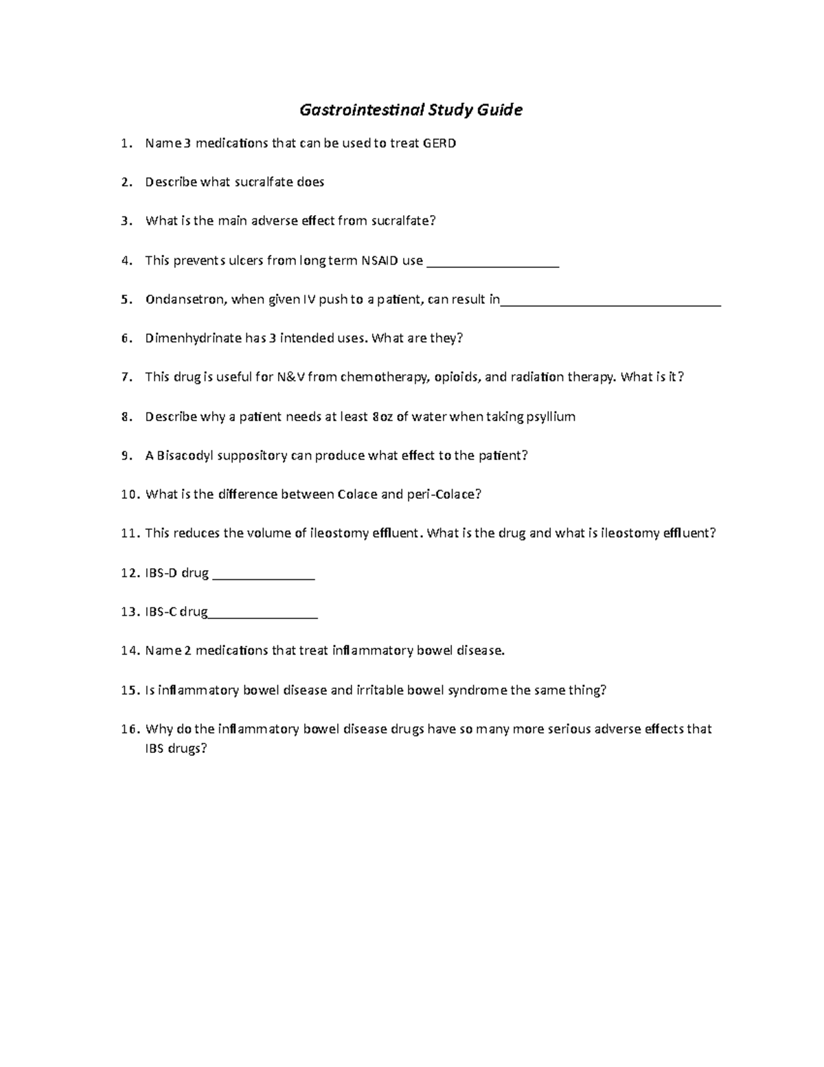 GI Study guide exam review questions - Gastrointestinal Study Guide ...
