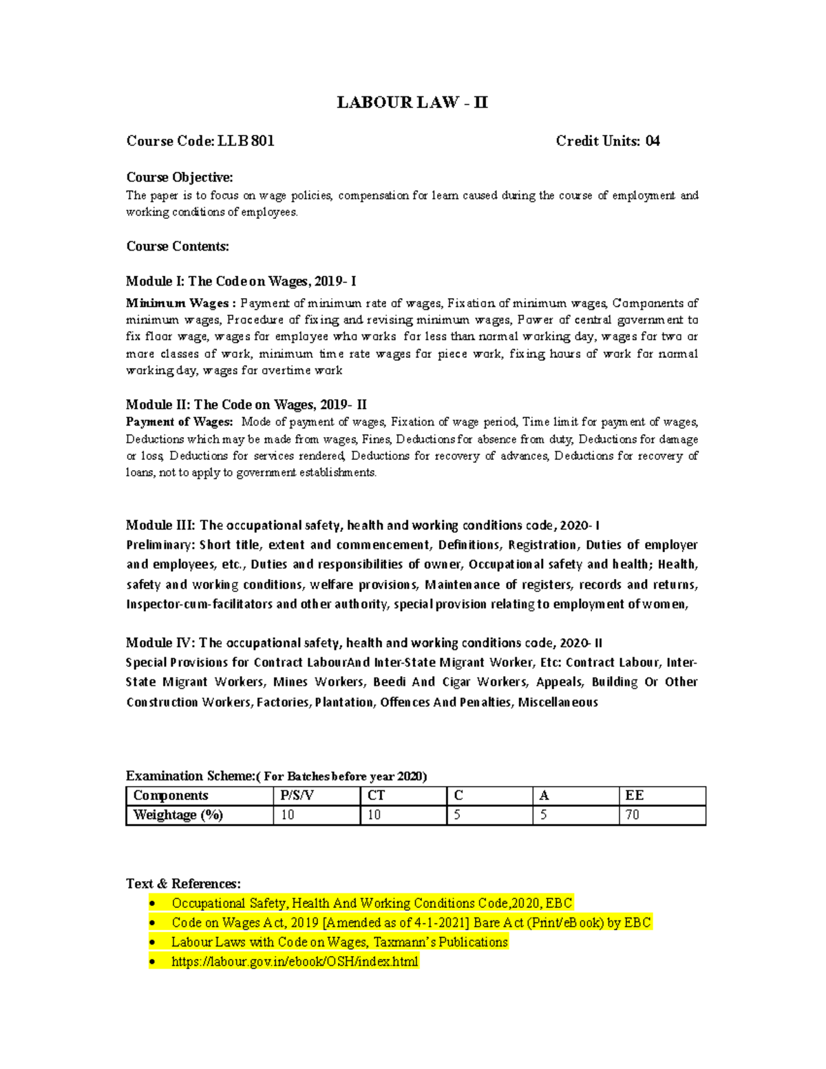 Labour Law-II - Law - LABOUR LAW - II Course Code: LLB 801 Credit Units ...