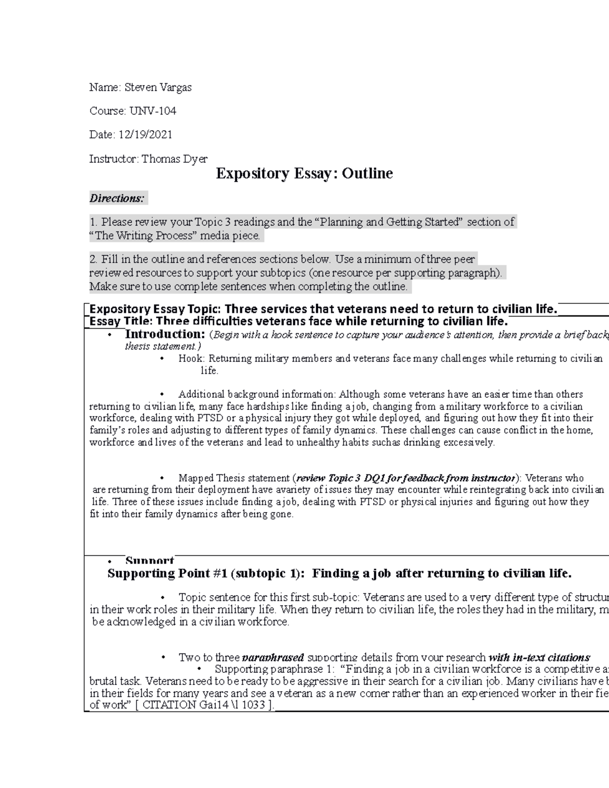 UNV-104 T3 Expository Essay Outline (1) - Name: Steven Vargas Course ...