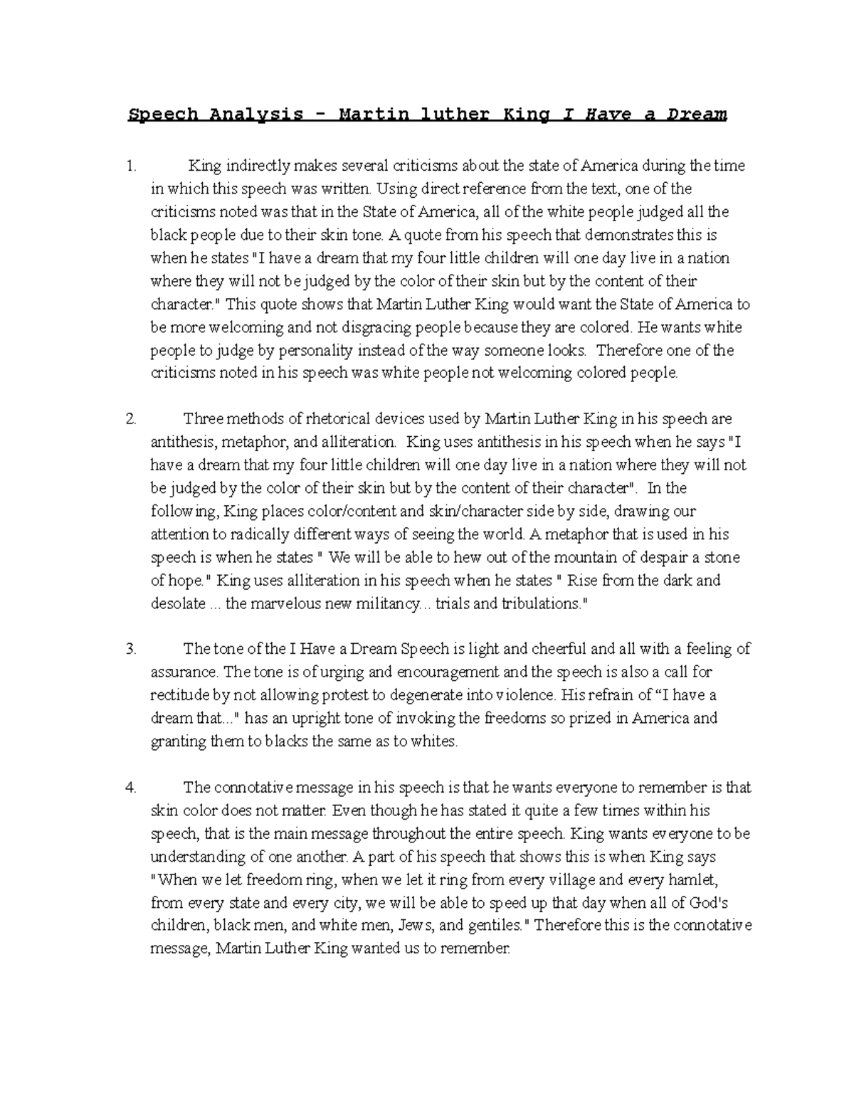 Speech Analysis - Martin luther King I Have a Dream - Using direct ...