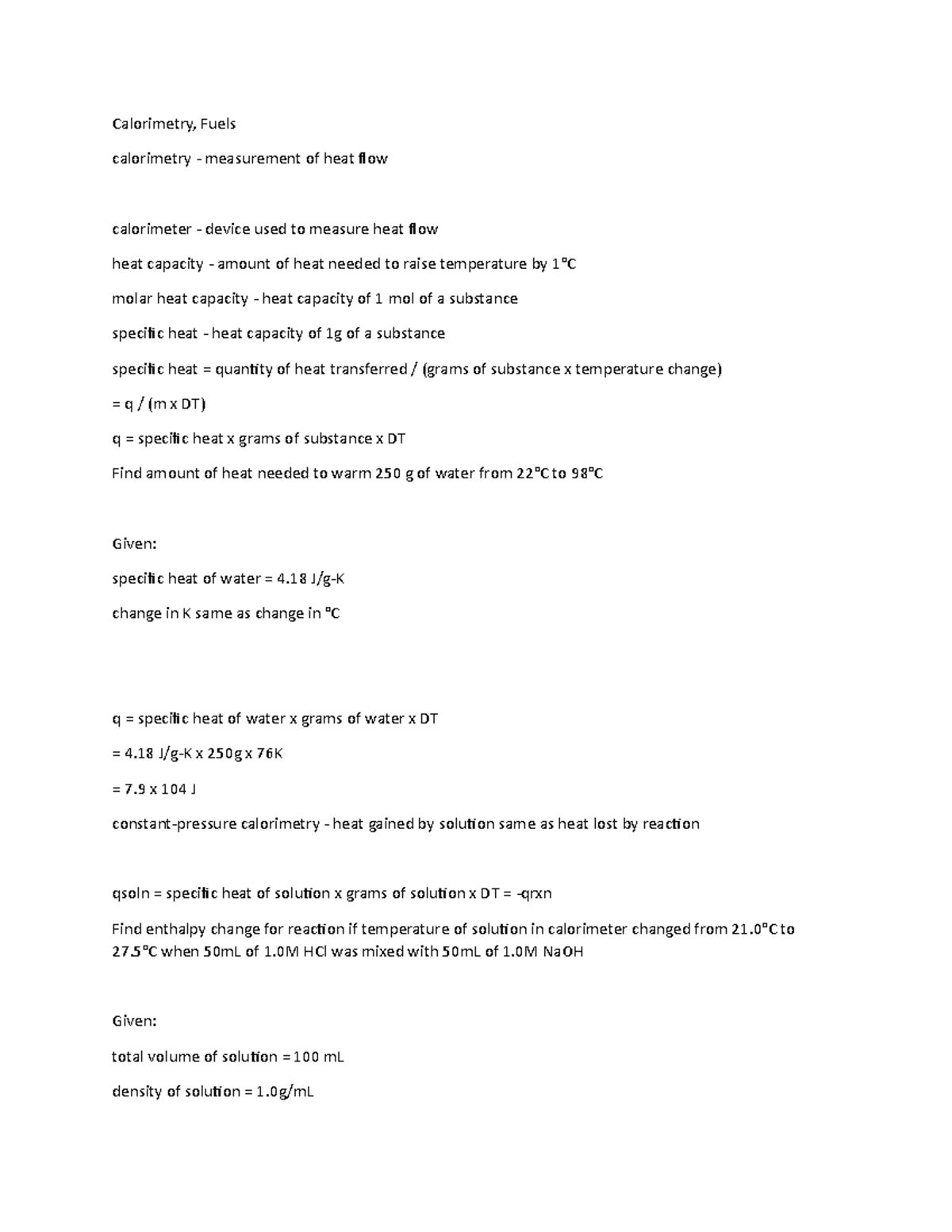 Calorimetry - Lecture notes 9 - Calorimetry, Fuels calorimetry ...